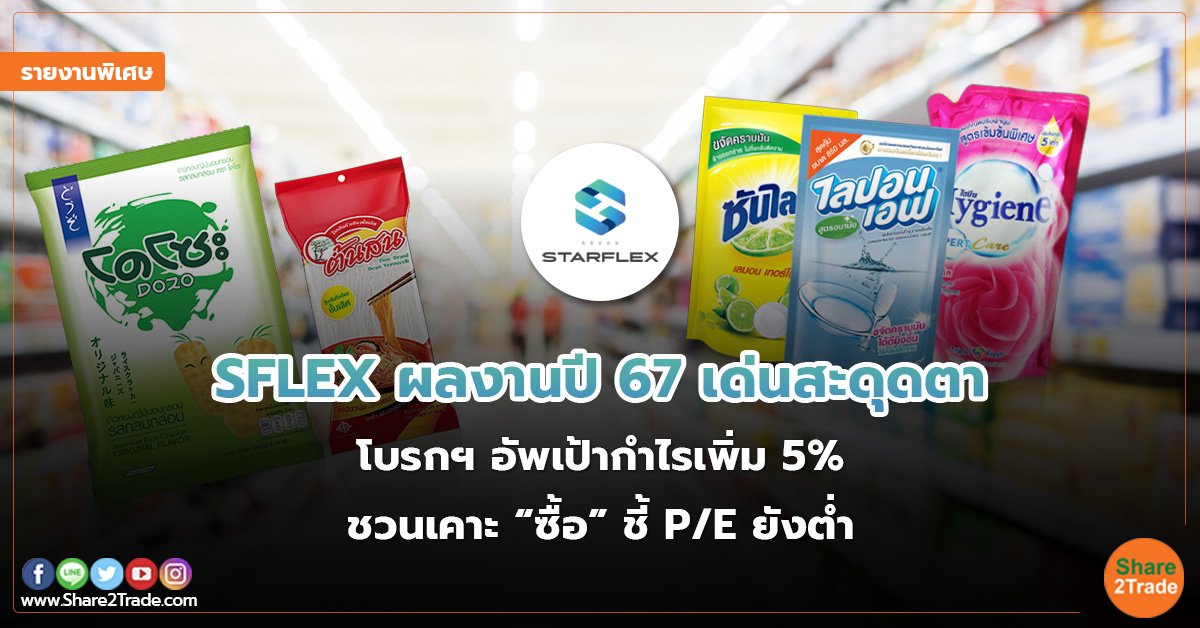 รายงานพิเศษ : SFLEX ผลงานปี 67 เด่นสะดุดตา โบรกฯ อัพเป้ากำไรเพิ่ม 5% ชวนเคาะ “ซื้อ” ชี้ P/E ยัง ...